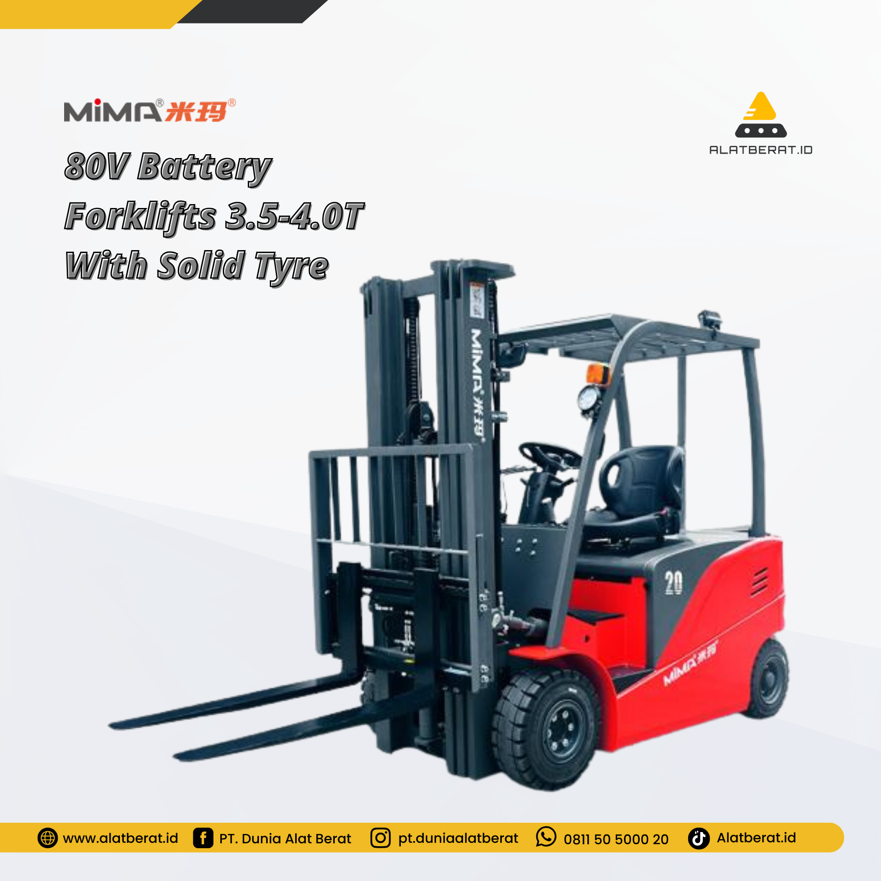 Distributor Alat Berat MiMA 80V Battery Forklifts 3.5-4.0T With Solid ...